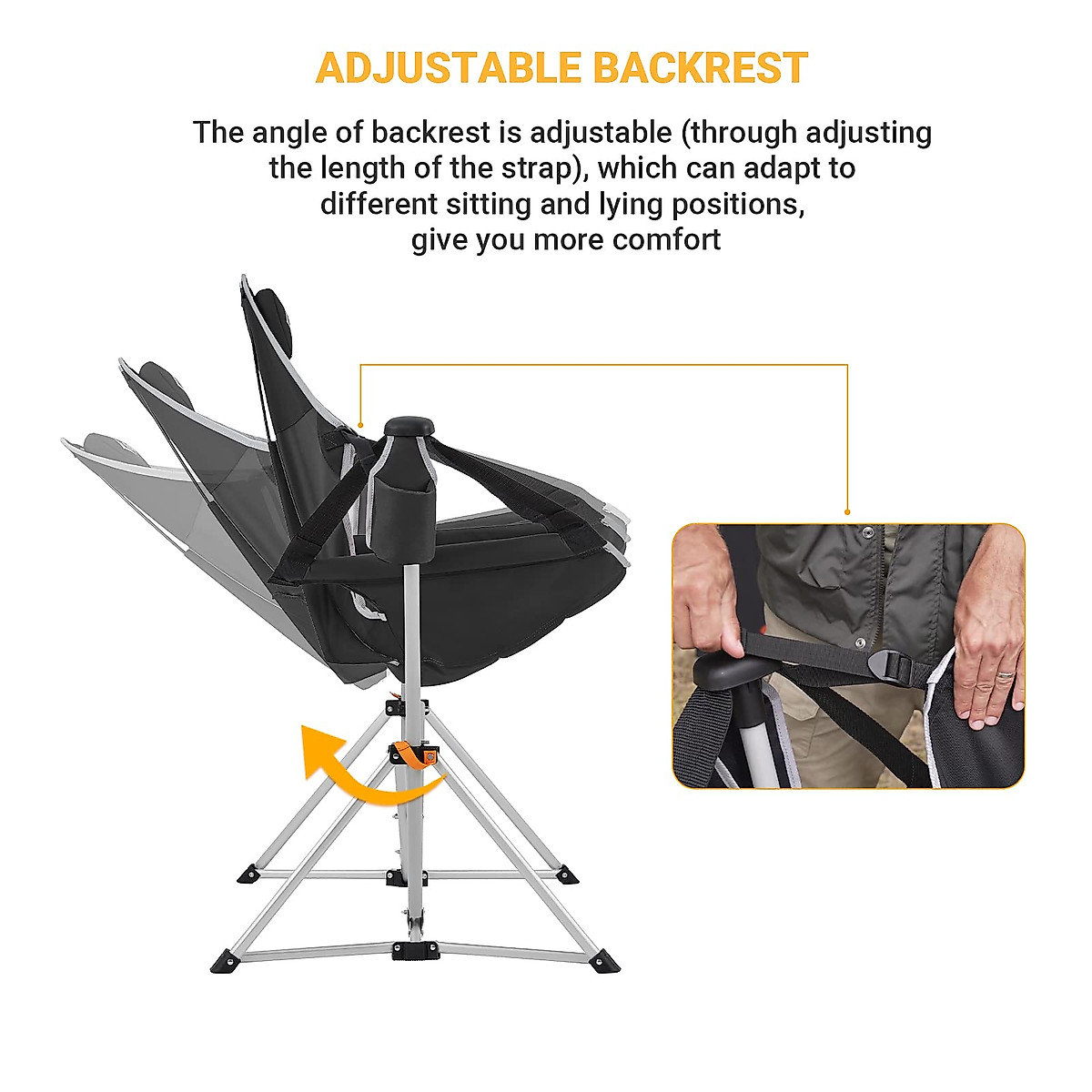 KingCamp Hammock Camping Chair Folding Rocking Chair Heavy Duty Portable Swing Recliner Chair with Pillow for Outdoor Lawn Backyard Picnic, Black