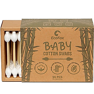 Baby Cotton Swabs 220 Count | Biodegradable & Organic Wooden Cotton Buds | Double Tipped Safety Ear Sticks | 100% Eco-Friendly & Natural | Perfect for Removing Toddler & Baby Ear Wax