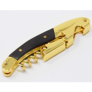 Gold and Black Corkscrew Wood Handle Double Hinge Waiters Wine Bottle Opener