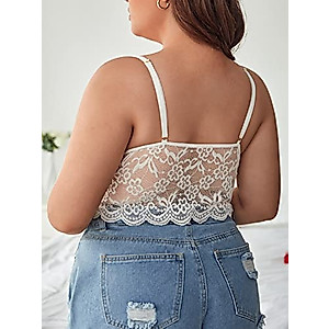 SOLY HUX Women's Plus Size Sexy Floral Lace Scalloped Trim Wireless Bra Adjustable Strap V Neck Everyday Bralette Plain White 2XL
