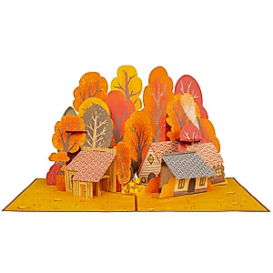 Paper Love 3D Fall Foliage Pop Up Card, For Autumn, Thanksgiving, Halloween, Thank You, Thinking of You or Just Because - 5" x 7" Includes Envelope and Removable Note Tag