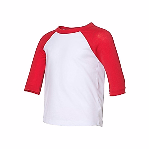 Bella Canvas Toddler Side Seamed Baseball T-Shirt, 2T, White/Red