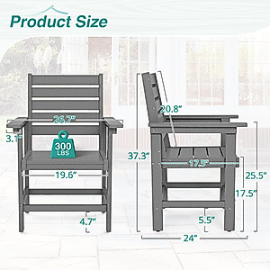 Homenjoy Outdoor Dining Chair, HDPE Weather Patio Dining Chairs, Heavy Duty Outdoor Chairs with Armrest, 18 Inch Seat Height Balcony Chair for Backyard Deck Porch, Gray