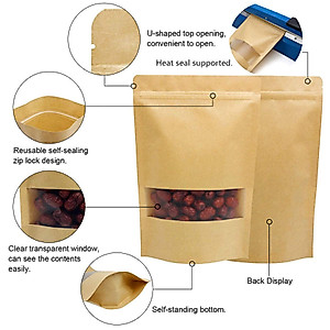 100pcs Kraft Bags with Window Zipper Lock Stand Up Bulk Pouches Resealable 4.7×7.8in