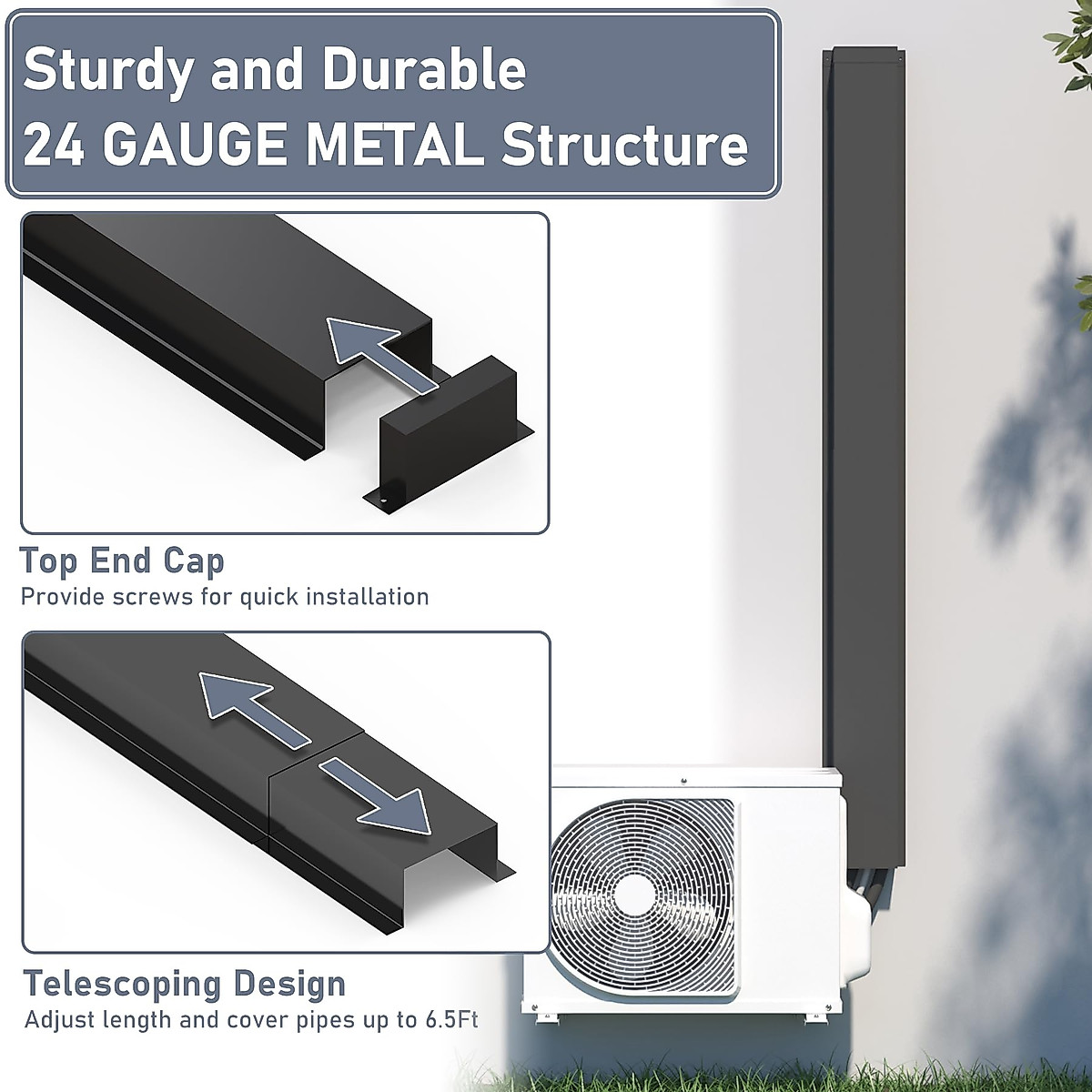 Flamorrow Metal Line Set Cover Kit, Decorative AC Line Cover Kit for Mini Split Air Conditioners and Central AC, Heat Pump Systems, 6 x 4 inch, Black