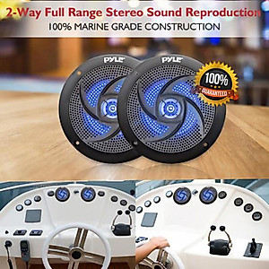 Pyle Low-Profile Waterproof Marine Speakers - 100W 4 Inch 2 Way 1 Pair Slim Style Waterproof Weather Resistant Outdoor Audio Stereo Sound System w/ Blue Illuminating LED Lights - Pyle (Black)