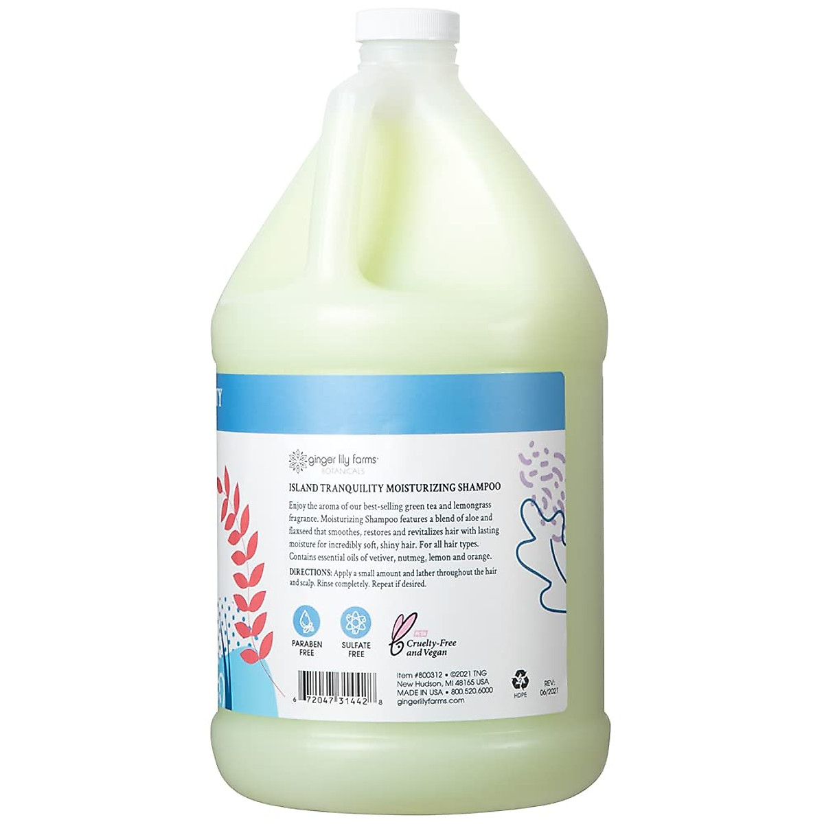 Ginger Lily Farms Botanicals Moisturizing Shampoo for All Hair Types, Island Tranquility, 100% Vegan & Cruelty-Free, Green Tea Lemongrass Scent, 1 Gallon (128 fl oz) Refill