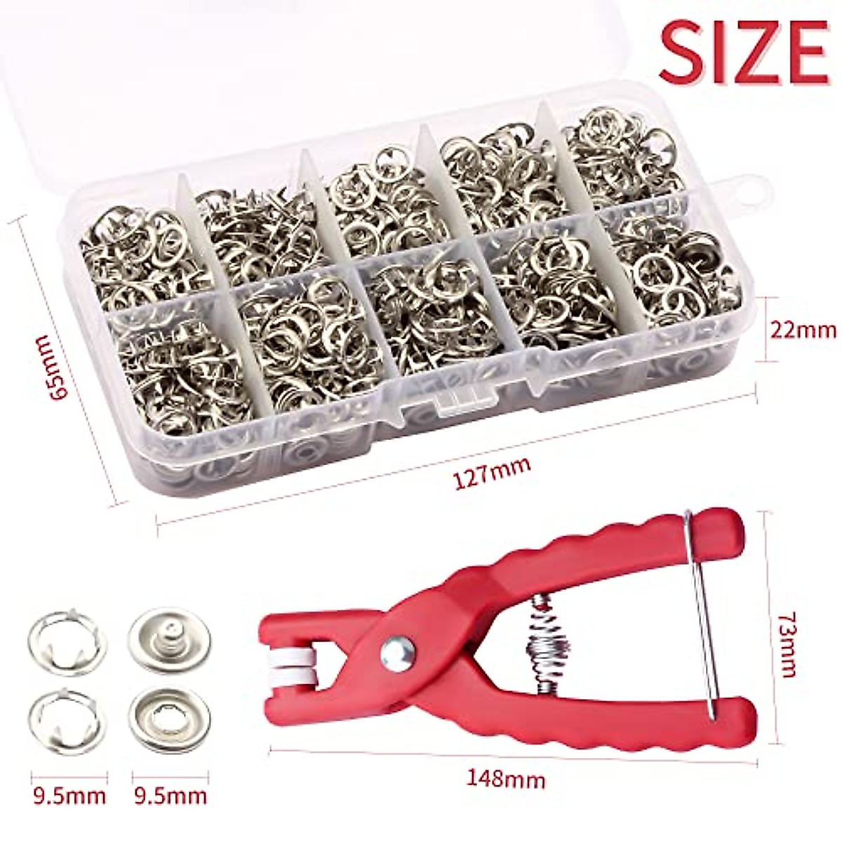 BIOUU 100 Sets of Metal Snaps Buttons,Metal snap Buttons with Fastener Pliers Tool kit, Snap Fastener kit, Metal Prong Snaps Buttons for Clothing Leather Sewing.
