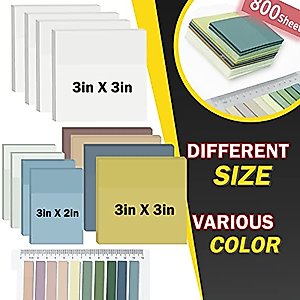 ZAUBETH Transparent Sticky Notes Pads - 800 Pcs Waterproof Self-Adhesive Pad,Translucent Sticky Notes Suitable for Reading、Studying、 Home、Office、School，Sticks Securely，Removes Cleanly (3"x3")
