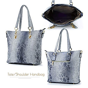 HOXIS Pack of 7 Bags Women Multi-purpose Classic Design Patent Purse Leather Leatherette Shoulder Handbag (Light Color Snake Pattern)