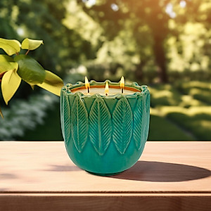 Exquisite Ceramic Citronella Candle Outdoor, Natural Essential Oils & Soy Wax Scented Candle, Indoor Outdoor Ambiance Enhancing Centerpiece Candles, 20oz 3-Wick Large Citronella Candle
