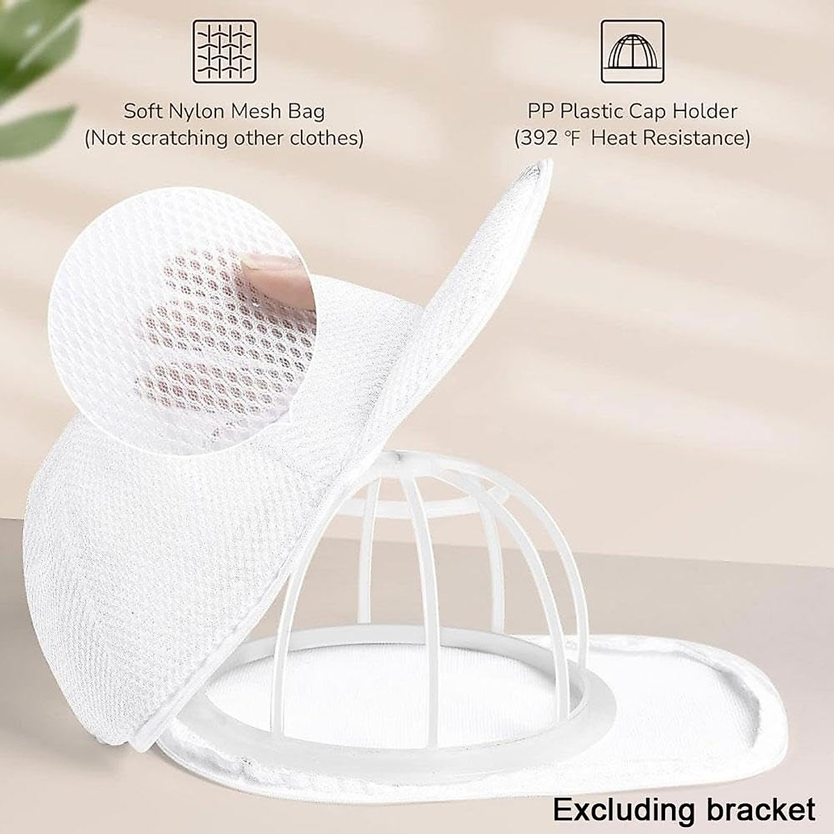 Baseball Hat Washer, Baseball Cap Washing Cage, Hat Holder for Washing, Foldable Washing Hat Rack Protector Cage, Hat Washer Cage for Washing Machine (White)
