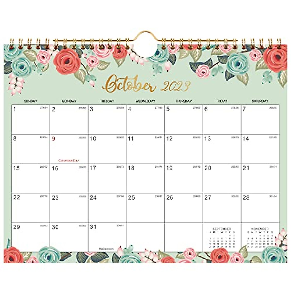 2023-2024 Wall Calendar - 18 Monthly Calendar 2023-2024, February 2023 - June 2024, 11" x 8.5", Twin-Wire Binding + Hanging Hook + Thick Paper + Unruled Blocks with Julian Dates - Floral