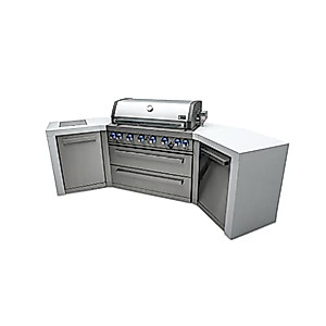 Mont Alpi 44-Inch MAi805-D45 Deluxe 45 Degree 6-Burner 115000 BTU Deluxe Stainless Steel Island Outdoor Kitchen Gas Barbecue Grill w/Granite Countertops & Sides + Storage Drawers & Cabinets
