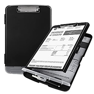 Clipboard with Storage - High Capacity Plastic Nursing Storage Clipboard Heavy Duty Clipboard with Pen Holder Foldable (14.3" x 10”)(Black)