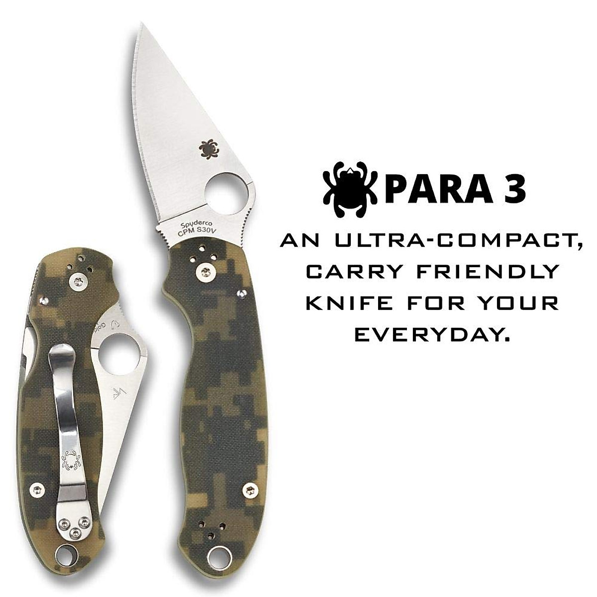 Spyderco Para 3 Camo 7.24" Signature Knife with 2.95" Stainless Steel Blade and Durable G-10 Handle - PlainEdge Serration - C223GPCMO