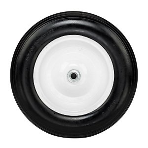 Manoch 14.2" Wheelbarrow cart Wagon Tire Flat Free Wheelbarrow Formed Ribbed Tread Axles Shaft: 5/8" Ball Bearing Weight Capacity: 158.76kg / 350 lbs Size: 14.2" Tire, 3.5" Hub 9" Rim,3.25" Wide Tire
