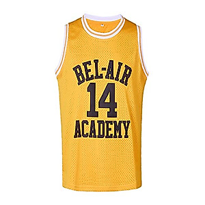 CAIYOO #14 The Fresh Prince of Bel Air Academy Youth Basketball Jersey for Boys Fit Age 5-18 Kids (Yellow, Youth Large)