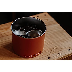 Airscape Stainless Steel Coffee Canister & Scoop Bundle - Food Storage Container - Patented Airtight Lid Pushes Out Excess Air - Preserve Food Freshness (Medium, Matte Red Rock & Brushed Steel Scoop)