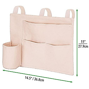 mDesign Cotton Canvas Bedside Hanging Storage Organizer Caddy for Dorm, Bedroom Bed Frame - 4 Pockets, 3 Loops - Holds Phone, Remote Control, Magazines, Bottle Drinks - Crane Collection - Light Pink