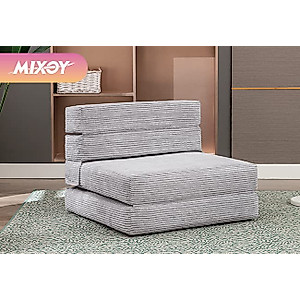 Mixoy Folding Sofa Mattress, Tri Fold Sofa Chair Bed 6.3”,Upholstered Guest Chaise,Floor Couch Sleeper,Folding Futon Sofa Bed Lounge Chaise for Guests,Living Room and Bedroom(Twin Size, Light Grey)