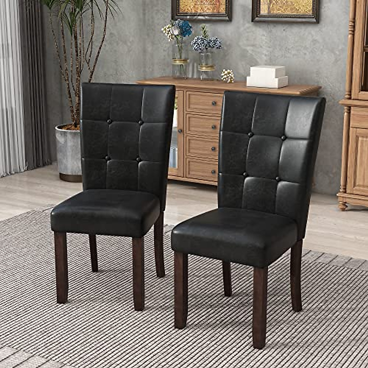 FIQHOME 6-Piece Set with one Faux Marble Dining Table,4 Upholstered PU Leather Chairs and 1 Bench,Perfect for Kitchen, Breakfast Nook, Bar, Living Room,Black