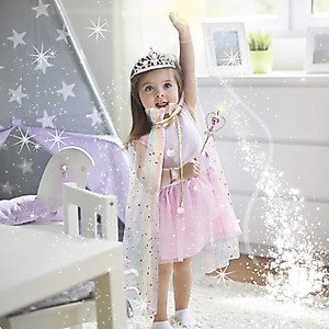 Fedio Princess Cape Set 7 Pieces Girls Princess Cloak with Tiara Crown, Wand for Little Girls Dress up (Rainbow)