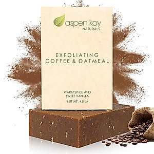 Aspen Kay Naturals Coffee & Oatmeal Exfoliating Soap, Natural and Organic Ingredients. A Wonderful Exfoliating Body Soap, For Men & Women. GMO Free. 4.5 oz Bar (1 Pack)