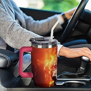 Fire Wolfs 40 Oz Car Cup Stainless Steel Travel Mug Leak-Proof Insulated Tumbler with Handle Light Rose Red-style