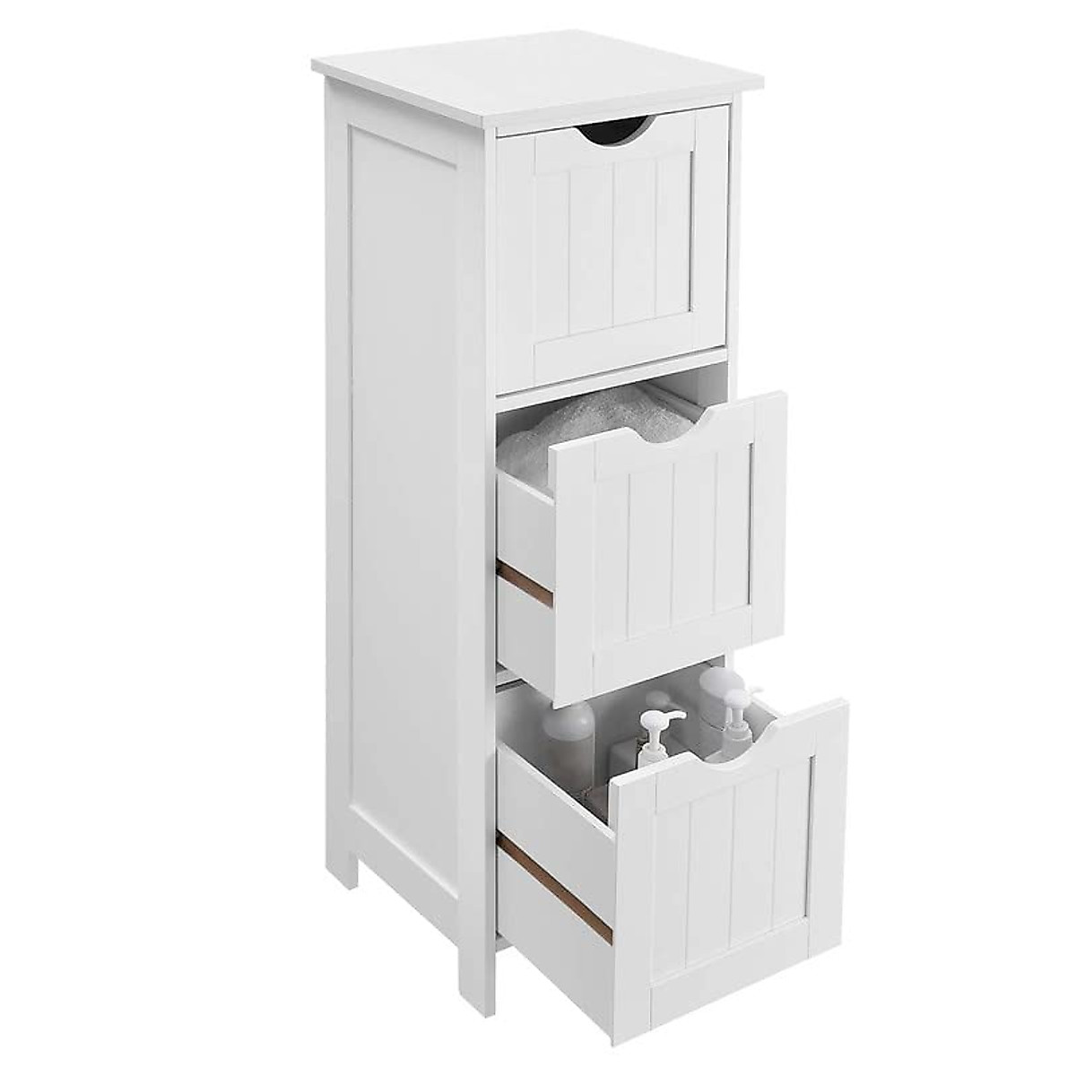 VASAGLE Bathroom Cabinet Floor Cabinet, Free-Standing Storage Cabinet with 3 Drawers, 11.8 x 12.6 x 31.9 Inches, for Bathroom, Living Room, Kitchen, Nordic Scandinavian Style, Matte White UBBC50WT