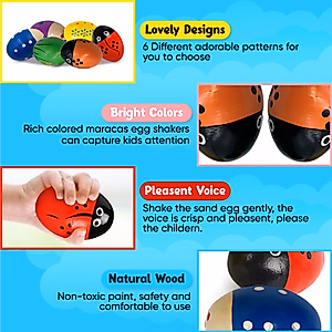 Wooden Maracas for Kids, Colorful Egg Shakers Toy for Boys and Girls Aged 1-3 Years, Gift for Preschool Children, Early Education Toys, 6-Pack Easter Eggs