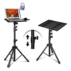 WTC Projector Stand, Laptop Tripod Stand Adjustable Height 22.5 inch to 63 inch with Gooseneck Phone Holder with Mouse Tray, Portable Projector Stand Tripod for Outdoor Movies- DJ Racks Holder Mount