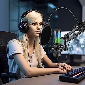Aokeo Professional Microphone Pop Filter Mask Shield • For Blue Yeti and Any Other Microphone • Mic Dual Layered Wind Pop Screen • With A Flexible 360° Gooseneck Clip Stabilizing Arm
