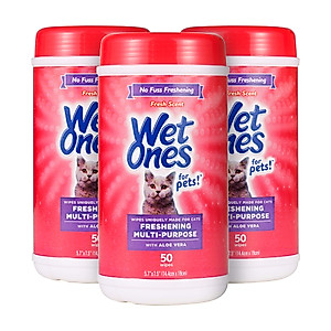 Wet Ones for Pets Freshening Multipurpose Wipes for Cats with Aloe Vera, 50 Count- 3 Pack | Easy to Use Cat Cleaning Wipes, Freshening Cat Grooming Wipes for Pet Grooming in Fresh Scent (FF12853PCS3)