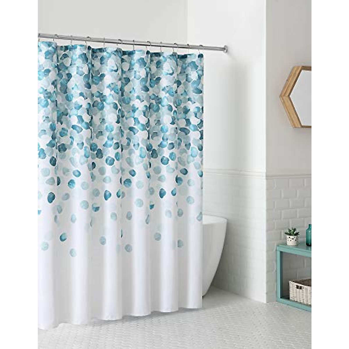 Serafina Home Mineral Blue Teal Modern Fabric Shower Curtain for Bathroom: Cascading Water Splash Pattern of Turquoise, Aqua, and White