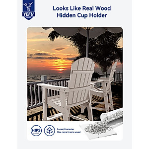 YEFU Balcony Chair, Tall Adirondack Chair Set of 2 with Connecting Tray, Poly Lumber Adirondack Chair Bar Stools, Patio Stools, 380lbs, Weather Resistant for Outdoor Deck Lawn Pool Backyard-White