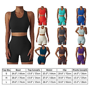 ABOCIW Women 2 Piece Seamless Gym Workout Sets Ribbed High Waist Biker Shorts with Racerback Sports Bra Yoga Crop Tank Top Yoga Exercise Outfit Teal Large