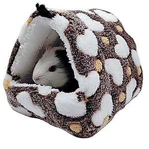 Winter Warm Bird Hammock,Bird Cage Plush Hamster Hammock for Sleeping Playing Warm Hanging Pet Accessory(S,Coffee)