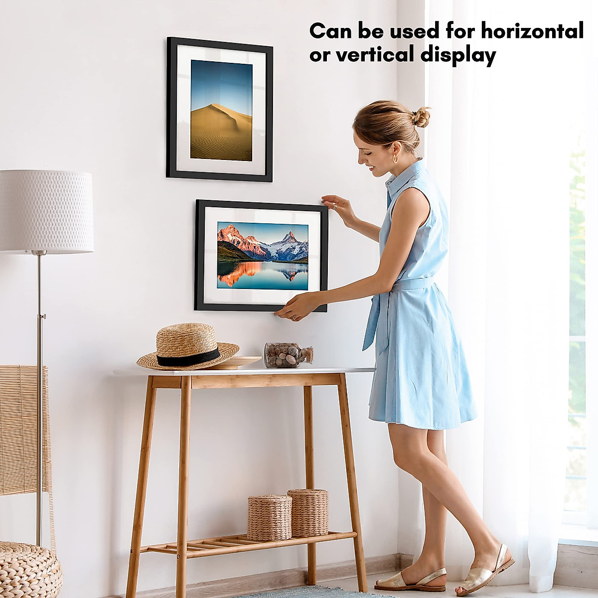 Americanflat 11x14 Black Picture Frame - Displays 8x10 With Mat or 11x14 Without Mat - Composite Wood with Shatter Resistant Glass - Horizontal and Vertical Formats for Wall