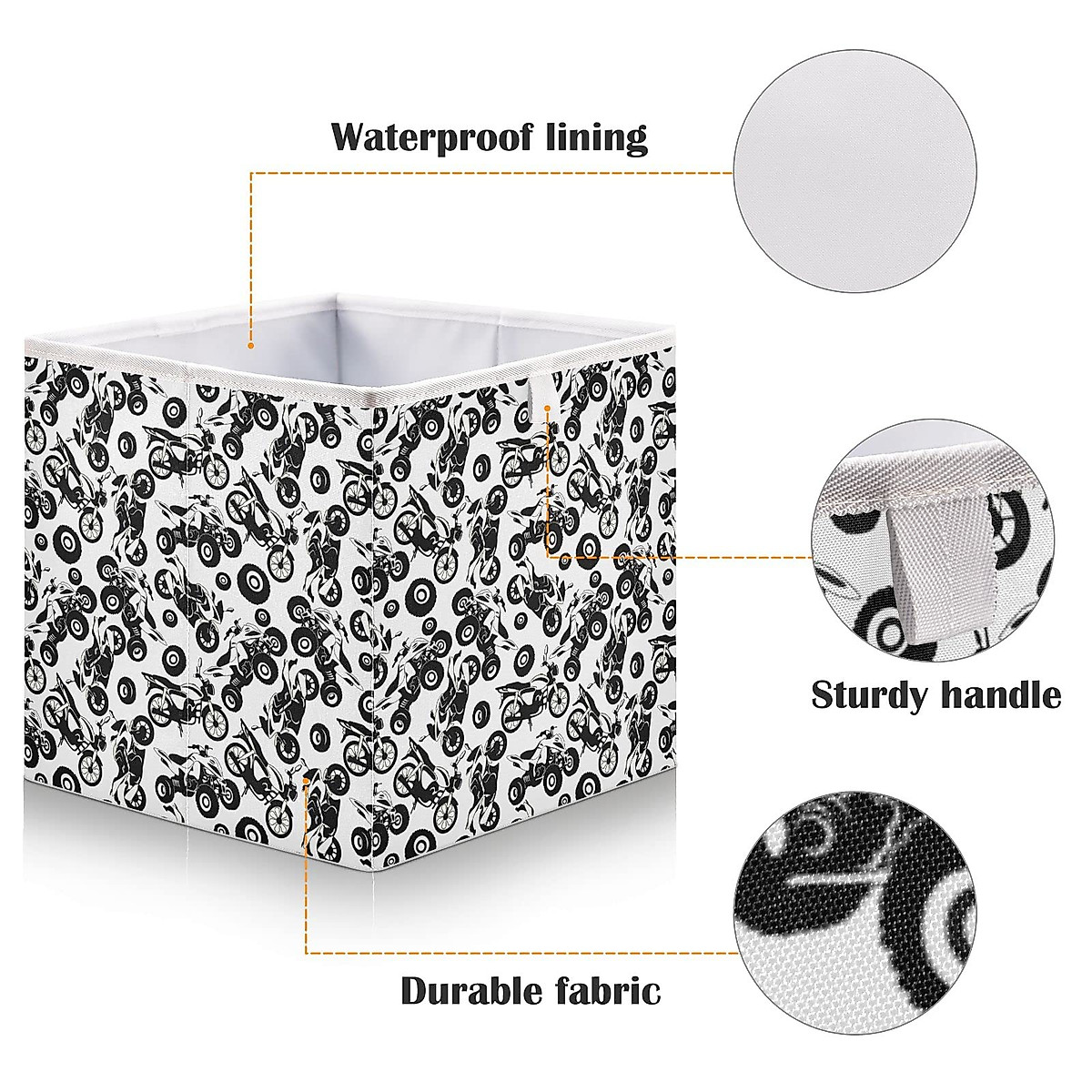 Motorcycle and Quad Cube Storage Bin Collapsible Storage Bins Waterproof Toy Basket for Cube Organizer Bins for Kids Girls Boys Toys Book Office Home Shelf Closet - 11.02x11.02x11.02 in
