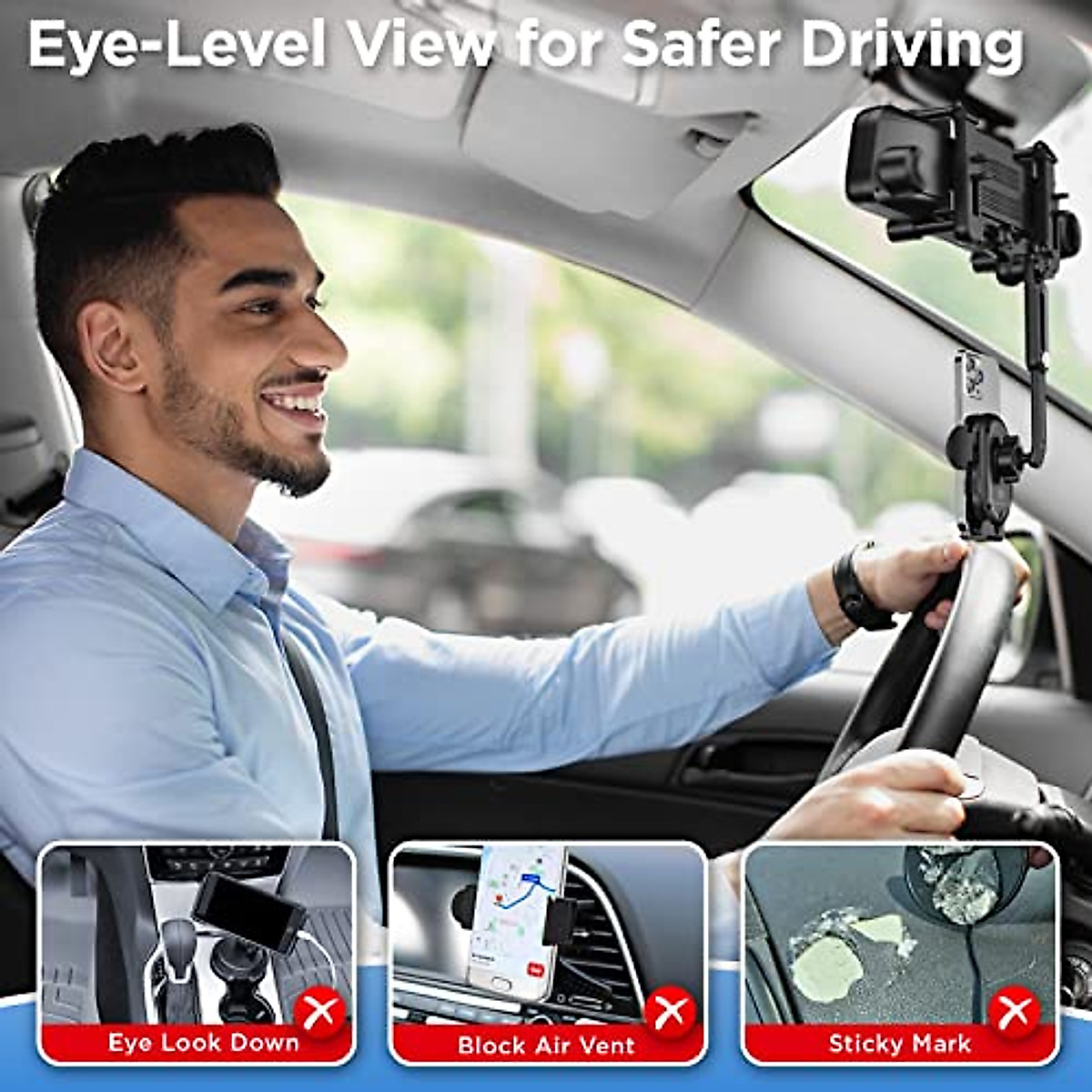 Rearview Mirror Phone Mount-Mirror Phone Holder for Car-Retractable Phone Holder Navigation-Car Phone Mount-Truck Phone Clip for Delivery Driver-Fit Mobiles 4"-7" Most Vehicles+2 Blind Spot Mirror.