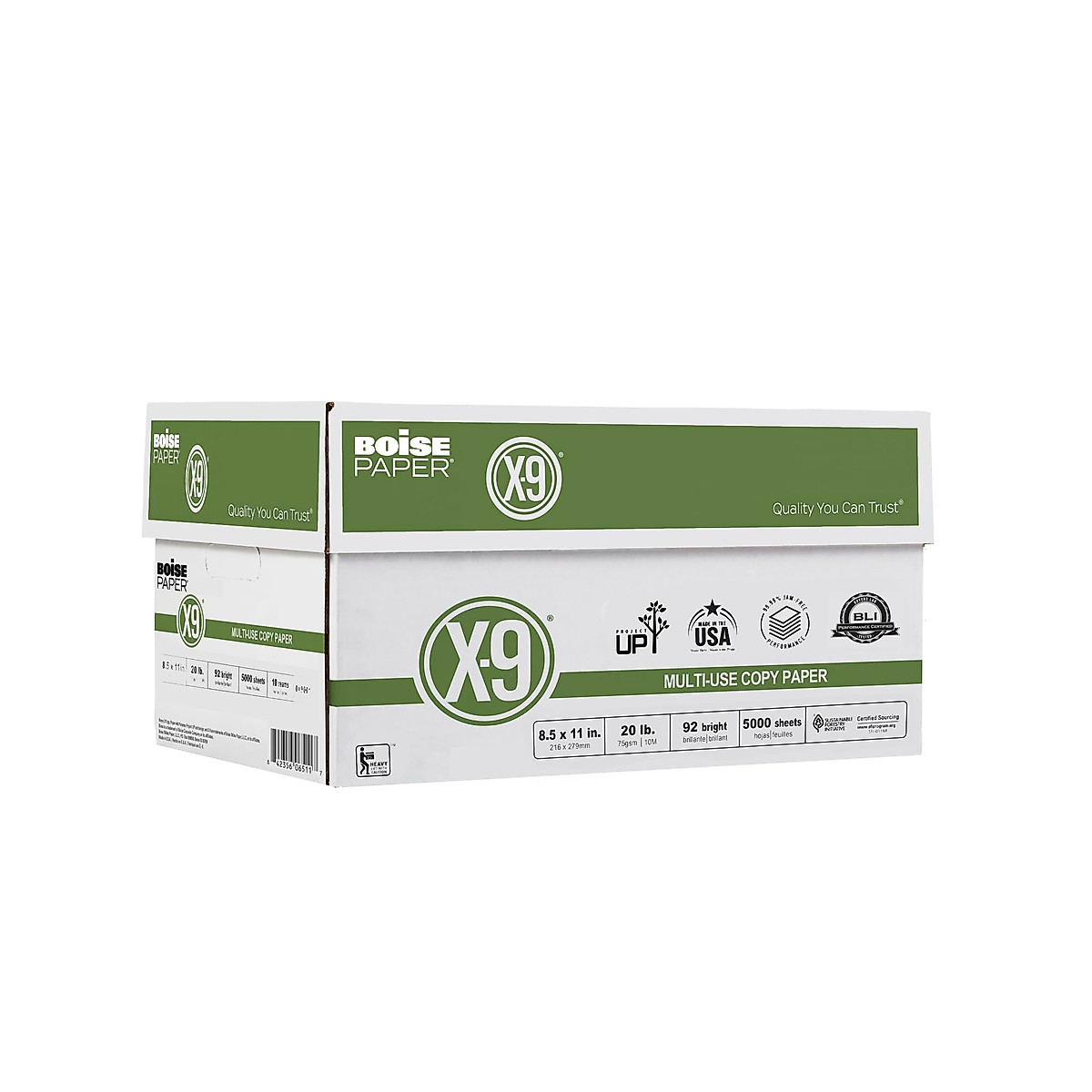 Boise® X-9® Multi-Use Print & Copy Paper, Letter Size (8 1/2" x 11"), 92 (U.S.) Brightness, 20 Lb, White, 500 Sheets Per Ream, Case Of 10 Reams