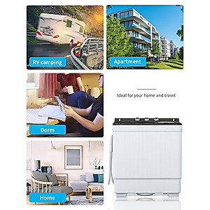 LEADZM 26LBS Portable Washing Machine, Washer(18Lbs) and Spinner(8Lbs), Mini Compact Twin Tub Washer and Dryer Combo with Pump Draining, Great for Dorms Apartments RV Camping (White & Grey)