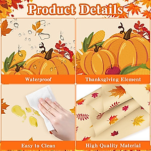 Thanksgiving Tablecloth Disposable, Fall Tablecloth, 2 PCS Friendsgiving Tablecloth, Plastic Autumn Pumpkins Maple Leaves Harvest Table Cover for Thanksgiving Party Decorations Table Decor, 54”x108”