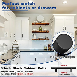 Estmoon 30 Pack 3 Inch Cabinet Handles Matte Black Cabinet Pulls Stainless Steel Black Kitchen Handles for Cabinets and Drawers, 76mm Hole Centers