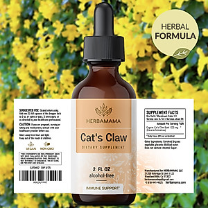 HERBAMAMA Cat's Claw Tincture - Vegan Cat's Claw Supplement for Immune Support - Immunity Drops with Cat's Claw Herb - Alcohol & Sugar-Free, 28-Day Supply