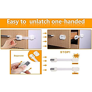 6 Pack Vmaisi Multi-Use Adhesive Straps Locks - Childproofing Baby Proofing Cabinet Latches for Drawers, Fridge, Dishwasher, Toilet Seat, Cupboard, Oven,Trash Can, No Drilling (White) (6)