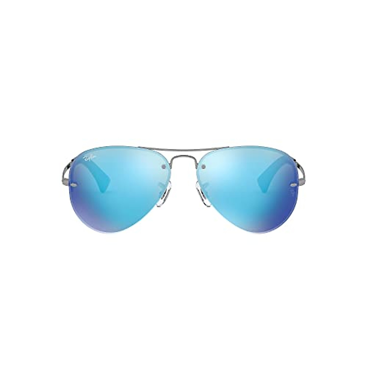 Ray-Ban RB3449 Aviator Sunglasses, Gunmetal/Light Green Mirrored Blue, 59 mm
