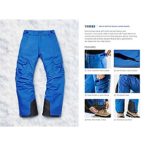 TSLA Men's Winter Snow Pants, Waterproof Insulated Ski Pants, Ripstop Windproof Snowboard Bottoms, Snow Cargo Black, Large