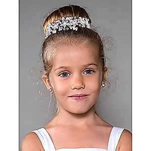 CURASA Flower Girl Headpiece Crystal Pearl Headband for Women Wedding Accessories Silver Flower Girl Headband, Princess Crown for Flower Girls Hair Accessories for Birthday Halloween Tiaras for Women